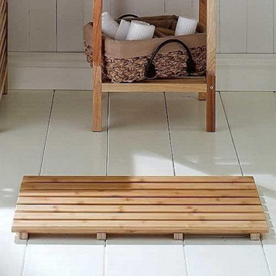 Almineez Natural Bamboo Wooden Duckboard Sink Shower Bath Mat Duck ...