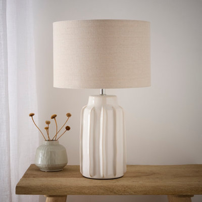 Alpha Cream Ribbed Ceramic Table Lamp