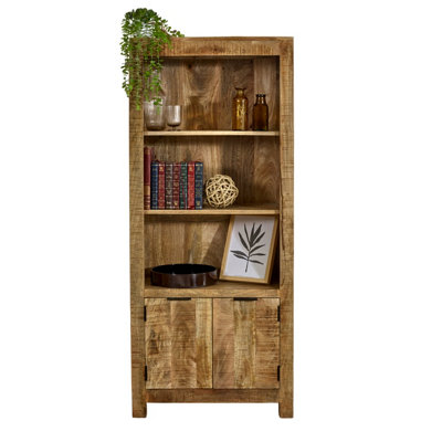 Alphon Mango Wooden Bookcase With 2 Doors