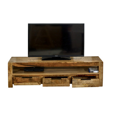 Alphon Mango Wooden Large TV Stand With 3 Drawers