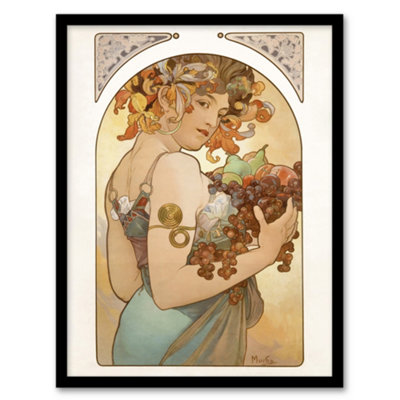 Alphonse Mucha Framed Wall Art Print Woman With Fruit Art Nouveau - A4 Size