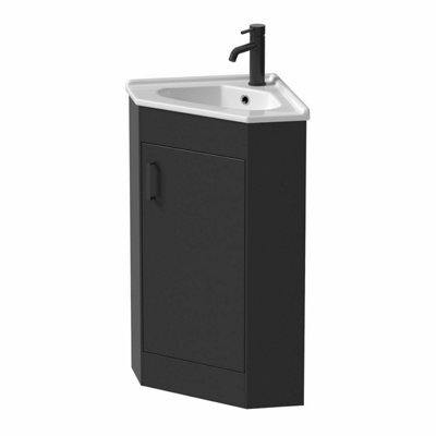 Alpine Black Single Door Corner Vanity Unit 585mm