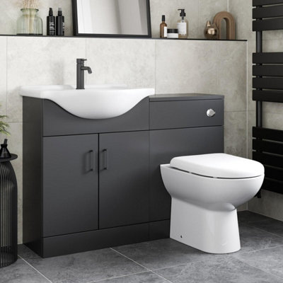 Alpine Black Toilet & Basin Vanity Unit Combination 1150mm