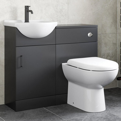 Alpine Black Toilet & Basin Vanity Unit Combination 950mm