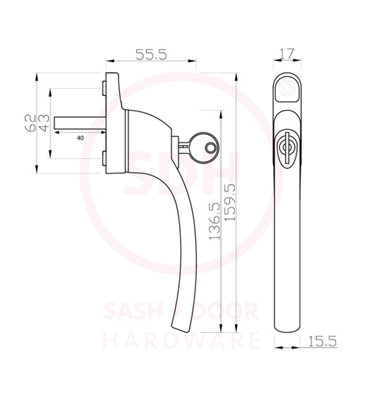 Alpine Inline PVC or Timber Espag Window Handle - Polished Gold (Non ...