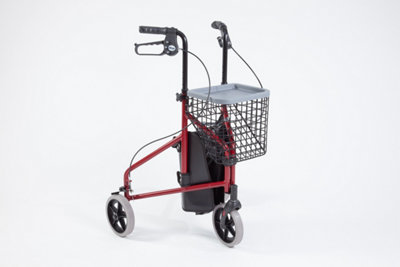 Aluminium 3 Wheel Rollator Tri-Walker with bag, basket and tray
