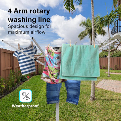 Aluminium 4 Arm 50M Rotary Washing Line Laundry Adjustable 120-180cm ...