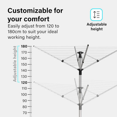 Aluminium 4 Arm 50M Rotary Washing Line Laundry Adjustable 120-180cm ...