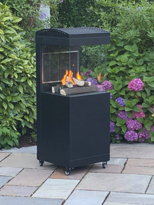 Aluminium Fire Column MYJ005MAL Black with Glass Shield | DIY at B&Q