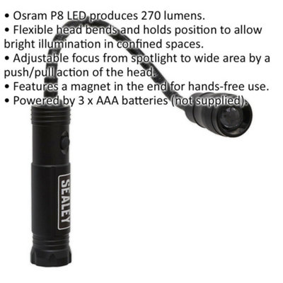 Aluminium Magnetic Flexi-Head Light - Battery Powered - Flexible LED Torch