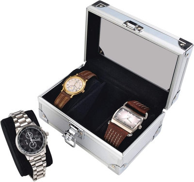 Aluminium Watch Box - Strong Metal Case with Clear Acrylic Lid, Holds 3 ...