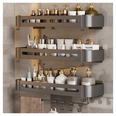Aluminum Bathroom Storage Rack No Punching Bathroom Wall Mounted ...
