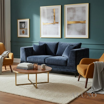 ALUXO Lenox Modern Boucle 2 Seater Sofa Loveseat Mermaid Velvet Blue ...