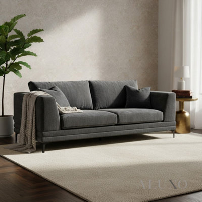 ALUXO Lenox Modern Boucle 3 Seater Sofa Steel Mermaid Velvet Grey Soft ...