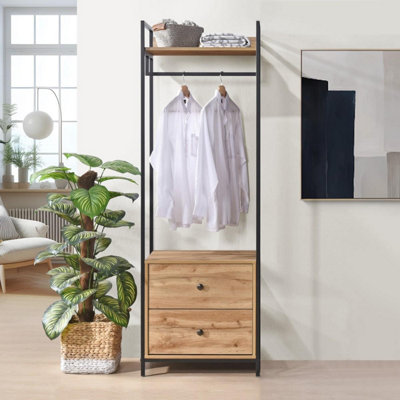 Alva Open Double Wardrobe with 2 Drawers Oak Storage Clothes Hanging ...