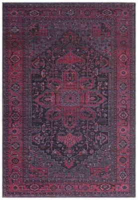 Alya Traditional Bordered Floral Persian Abstract Easy to Clean Rug for ...
