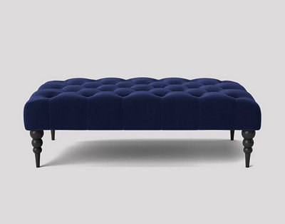 Alyana 90cm Rectangle Ottoman Bench with Wooden Legs- Sapphire Blue ...