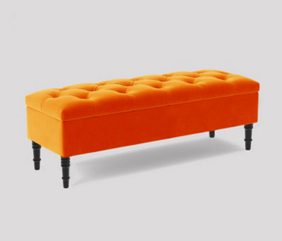 Alyana Ottoman bench with Storage and Turned Wooden Legs. 137cm Wide ...