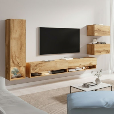 AMADEO Modern Wotan Wall Unit TV Cabinet and Hanging Storage with Wotan ...