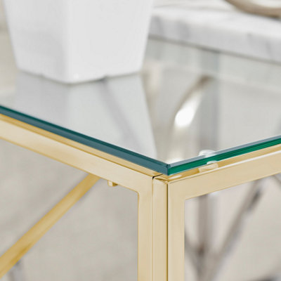 Amalfi Gold Chrome Metal Side Table - Square Clear Glass & Gold Chrome ...