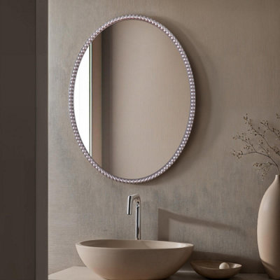 Amalfi - Oval Wall Mirror 60x80cm Vintage Silver Framed Mirror