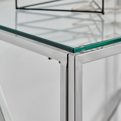 Amalfi Silver Chrome Metal Console Table - Rectangular Clear Glass ...