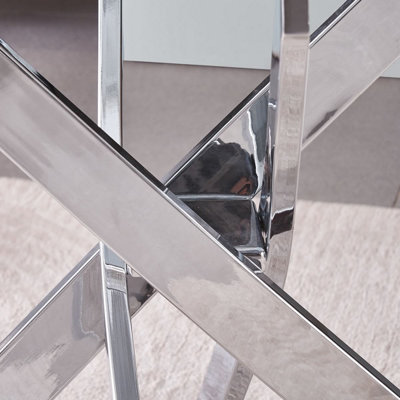 Amara 120cm Round Glass Dining Table With Chrome Silver Legs
