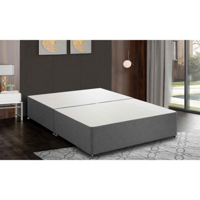 Amara Divan Base Only - Chenille Fabric, Silver Color, 2 Drawers Left Side
