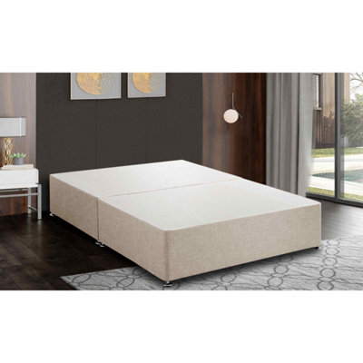 Amara Divan Base Only - Crushed Fabric, Cream Color, 2 Drawers Right Side