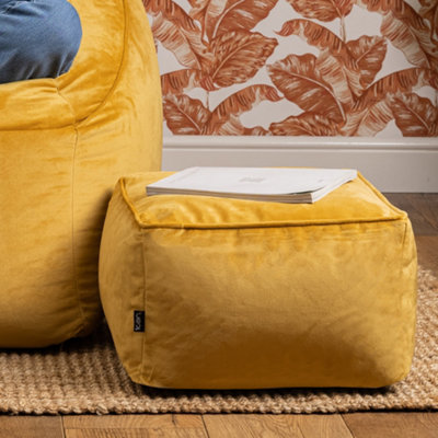 Amara Velvet Bean Bag Pouffe Ochre Yellow