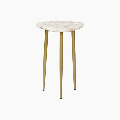 Amara White Agate End Table - Agate/Metal - L40 x W36 x H52 cm - Gold