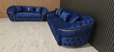 Ambassador 3+2 Navy Blue Velvet & Gold Detail