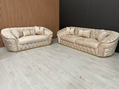 AMBASSADOR 3+2 SEATER CHAMPAGNE AND GOLD ACCENT