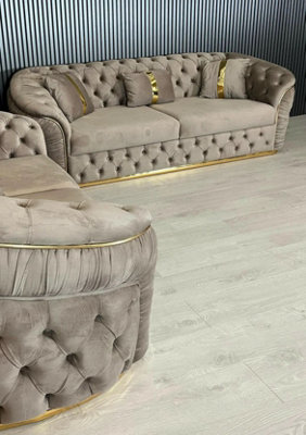 Ambassador 3 Seater In Beige 05 & Gold
