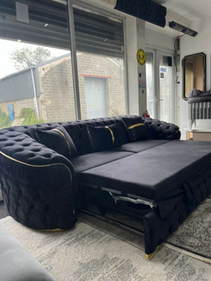 Ambassador 3 Seater Sofa bed Black Velvet & Gold