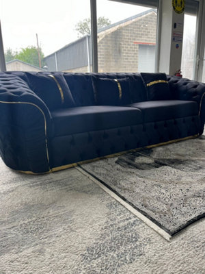 Ambassador 3 Seater Sofa bed Black Velvet & Gold
