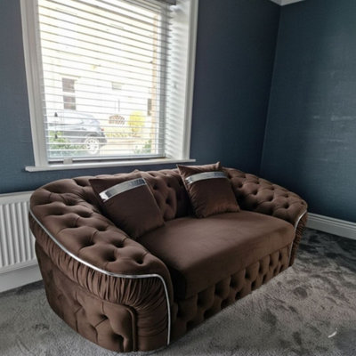 Ambassador Brown Sofa Chesterfield Toronto Silver Trim Plush Velvet No ...