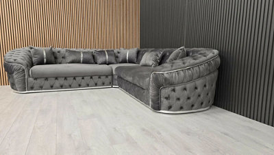 AMBASSADOR CORNER SOFA 270CM X 270CM GREY PLUSH VELVET