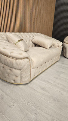 Ambassador Corner Sofa Black Velvet & Gold Detail