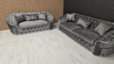 Ambassador Grey Velvet Gold Accent 3 2 1 Seater