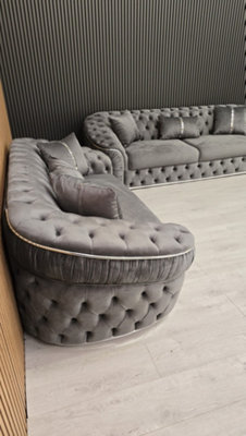 Ambassador Grey Velvet Sofa Set 3 and 2 Seater Chrome Accent Living ...