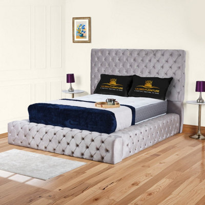 Ambassador Silver Plush Valvet Upholstered Bed Frame Only- Blackboard ...