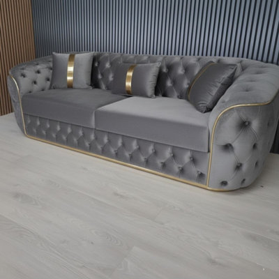Ambassador Sofa Chesterfield Toronto Gold Trim Velvet No Frill Design