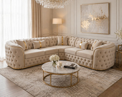Ambassador Sofa Chesterfield Toronto Metal Trim Fabric - L Shape Corner ...