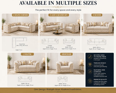 Ambassador Sofa Chesterfield Toronto Metal Trim Fabric - L Shape Corner ...