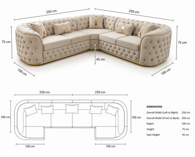Ambassador Sofa Chesterfield Toronto Metal Trim Fabric - L Shape Corner ...