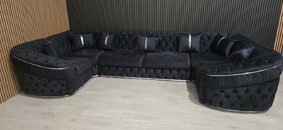 Ambassador U Shape Corner Sofa Steel Velvet And Chrome Accents | DIY at B&Q