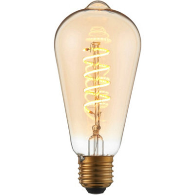 Amber Glass 4W E27 Pear Filament LED Light Bulb - Dimmable Warm White ...