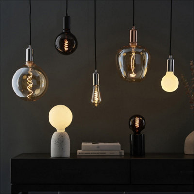 Amber Glass 4W E27 Pear Filament LED Light Bulb - Dimmable Warm White ...