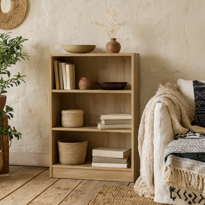 Amberfern Low Wide Natural Oak-Effect Bookcase 2 Shelves